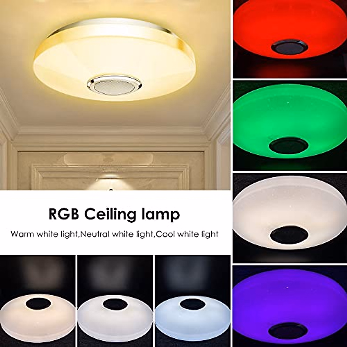 CheDux 36W RGB LED Ceiling Light with Bluetooth Speaker,12 Inch Cool/Warm/White Color Changing Ceiling Lamp with App and Remote Control,Waterproof Ceiling Lights for Child Bedroom Bathroom