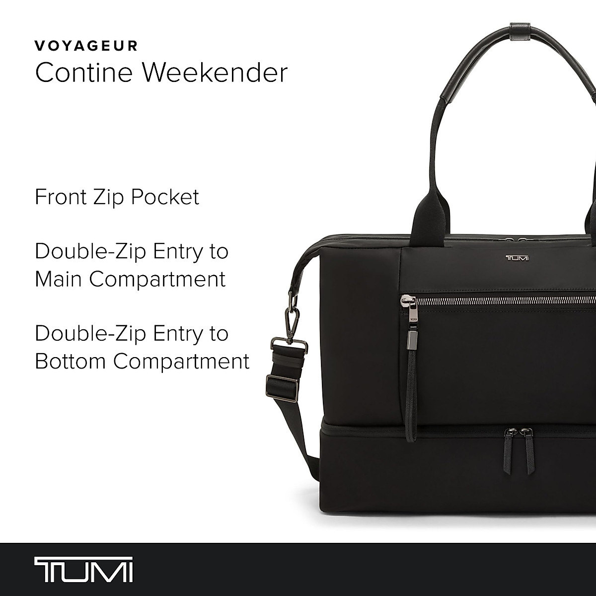 TUMI - Voyageur Contine Weekender - Bag for Travel, Business & More - Travel Weekender Bag for Women & Men - Traveling Bags - Black & Gunmetal Hardware - 12.5" X 17.3" X 7.0"