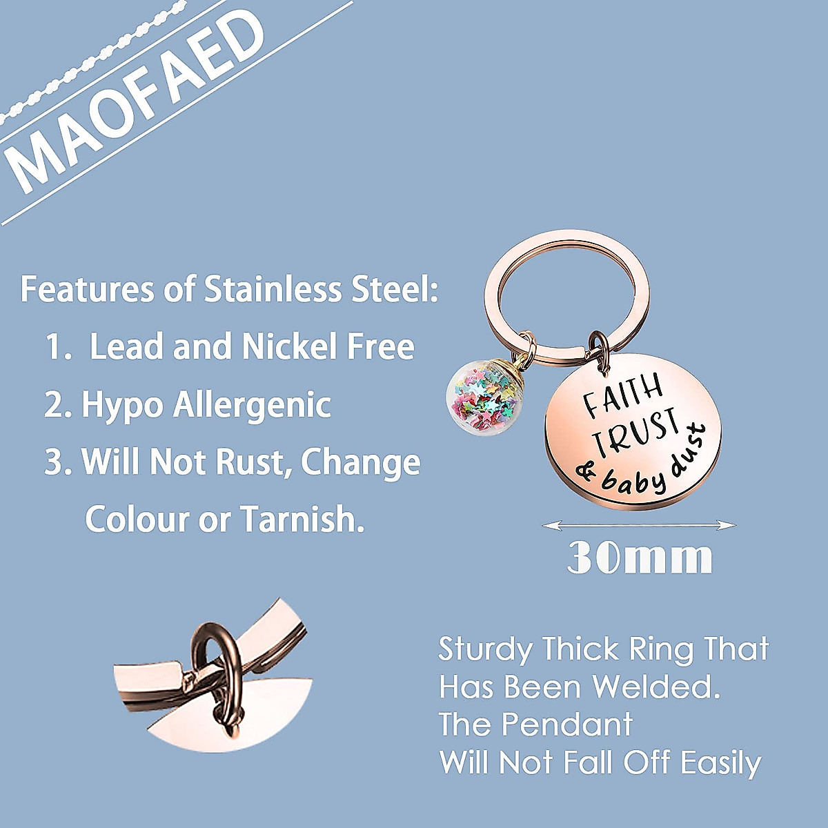 MAOFAED Infertility Faith Trust and Baby Dust IVF IUI Fertility Gift IVF Transfer Day Gift Inspirational Infertility Gift for Women (faith trust RG)