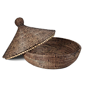 African Fair Trade Handwoven Tagine Basket, Black