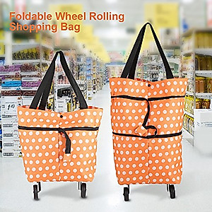 Shopping Bag, Oxford Cloth Reusable Shopping Bags with Wheel Rolling Dual-Purpose Foldable Grocery Bags for Shopping.(12-Orange)