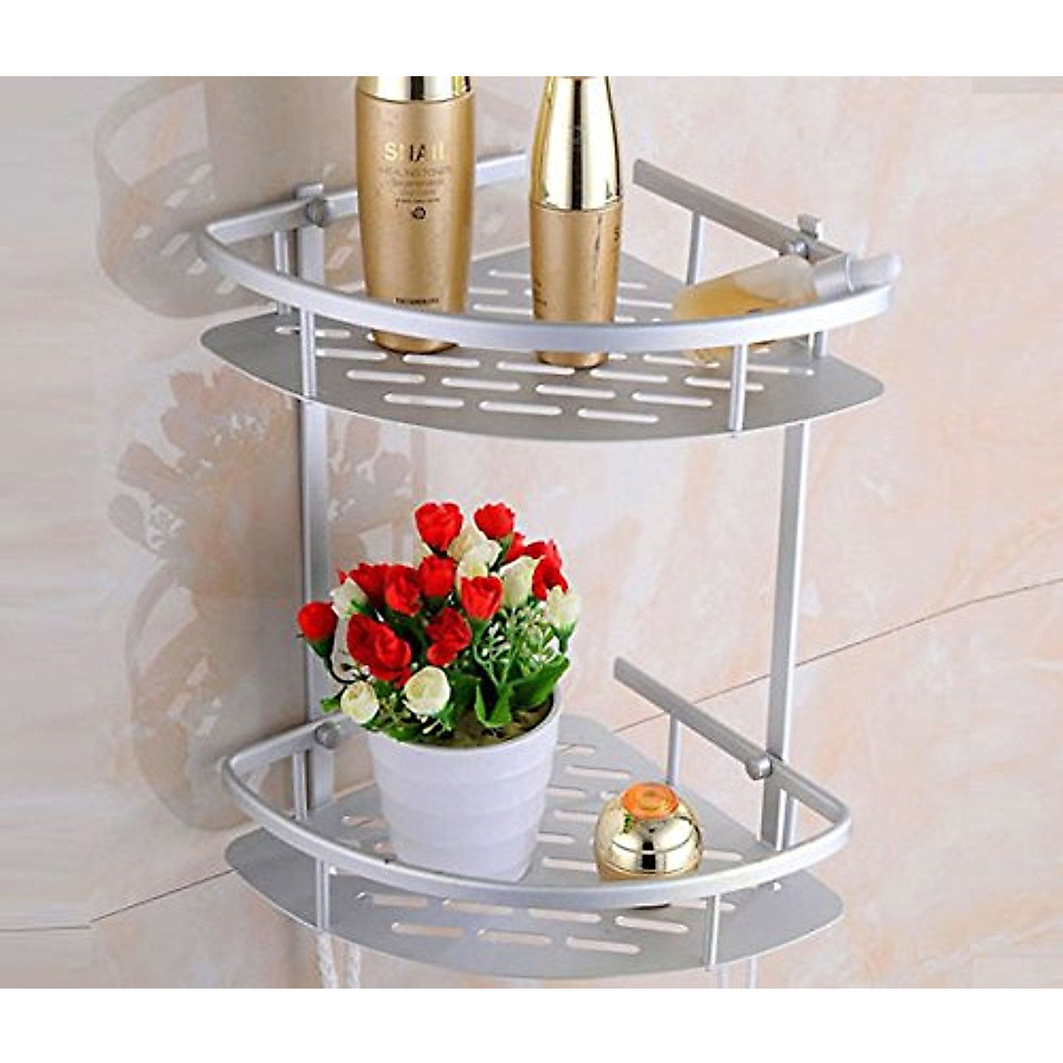 Bathroom Corner Shelf,2 Tier Shower Caddy Shelf Storage Rack Aluminum Satina Corner Shampoo Basket Holder