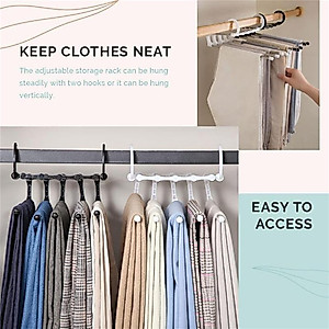 Multifunctional Pants Rack Hanger 2 Pack Pants Racks for Hanging Pants, 5 in 1 Adjustable Pant Rack Towel Shelves Closet Organizer Stainless Steel Wardrobe Magic Trouser Hangers Space Saving (Black)