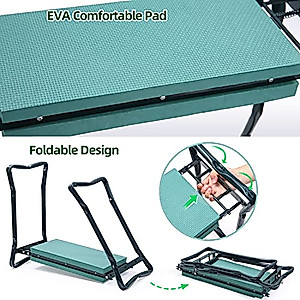 Ohuhu Garden Kneeler and Seat Heavy Duty, Upgraded Gardening Stool with Thicker and Wider EVA Foam Kneeling Pad Foldable Garden Bench with 2 Large Tools Pouches, Gifts for Women Men Seniors Gardener