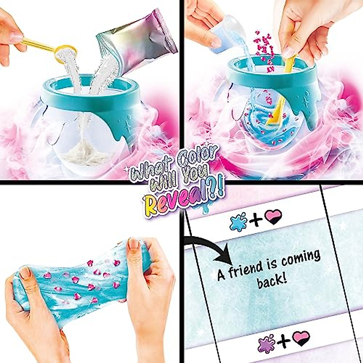So Slime DIY Magical Slime Potion Maker Cauldron; Make your own Slime Potions; Mist and Light Effects; Makes 10 Slimes; Just add Water; Fill Mini Potion Bottles to Wear or Share; Discover your Fortune