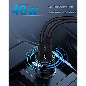 12 Volt USB Outlet, 30w+18w Dual Port USB C Car Charger, Super Fast Charging Cigarette Lighter Adapter Usbc Cargador Carro Auto Plug Phone Car Charger for Android Samsung Galaxy, Google, Apple iPhone