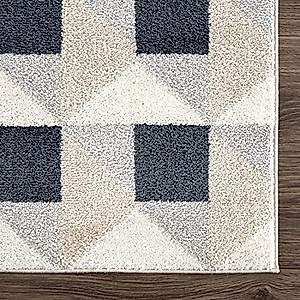 Abani Modern Print Cream & Black 4’ x 6’ Area Rug Rugs - Square Grid Pattern Contemporary No-Shed Bedroom Rug