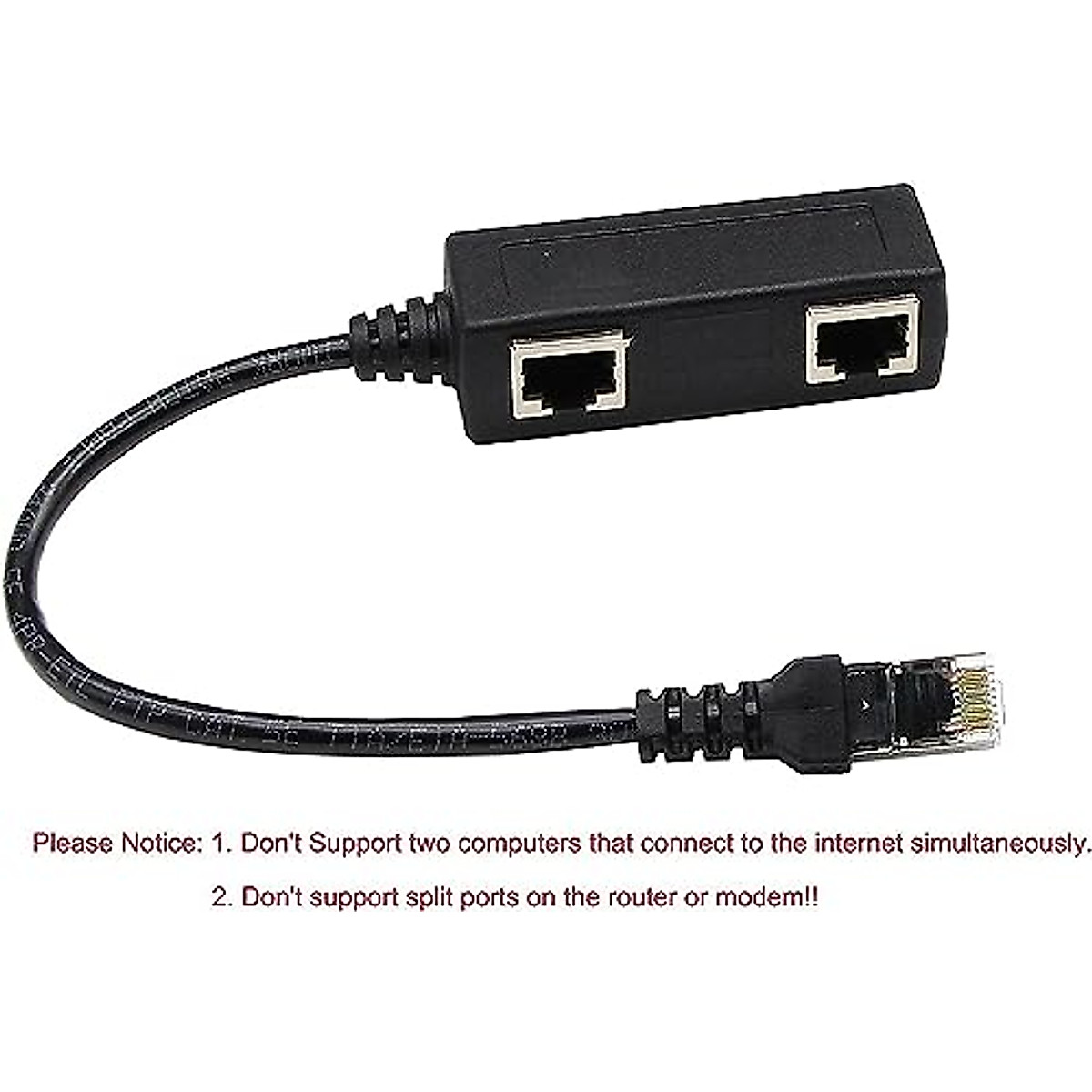 RJ45 Network Splitter Adapter Cable,zdyCGTime 1 RJ45 Male to 2 RJ45 Female Network Y Splitter Cable, LAN Connector, Suitable for Super Category 5 Ethernet, Category 6 Ethernet.(Black) (Black)