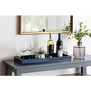 Kate and Laurel Lipton Narrow Decorative Tray with Polished Metal Handles, 10" x 24", Navy Blue and Gold, Chic Accent Tray for Display and Storage
