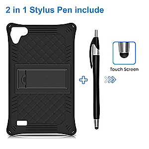 DETUOSI Silicone Case for Samsung Galaxy Tab A 8.0 2019, SM-T290/T295 Multi-Angle Stand Case with Shoulder Strap & Stylus Pen, Soft Lightweight Cover for TCL TAB 8 LE, Black