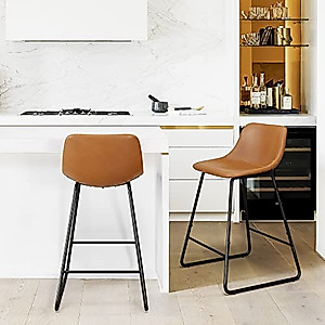 Alexander Indoor/Outdoor Industrial Faux Leather Bar Stools Set of 4,Urban Armless Dining Chairs With Metal Legs, Modern Counter Height Barstools For High Table Home office Kitchen Island Chair 24"