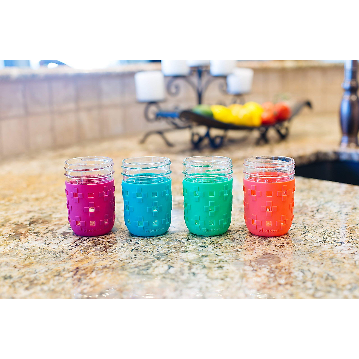 JarJackets Silicone Mason Jar Protector Sleeve - Fits 8oz REGULAR mouth Jelly Jars (4, Multicolor)
