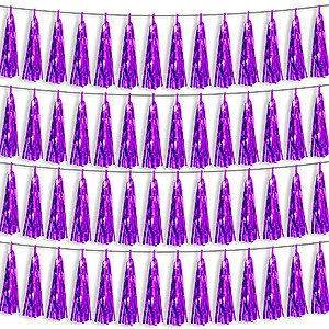 4P Purple Foil Fringe Metallic Streamers Banner Tassel Garland for Parade Floats, Bachelorette, Wedding, Birthday, Halloween, Christmas, Bridal/Baby Shower Party Decorations