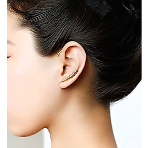 SLUYNZ 925 Sterling Silver Cuff Earrings Wrap for Women Crawler Earrings No Piercing Clip Arround Ear (Yellow-Pair)