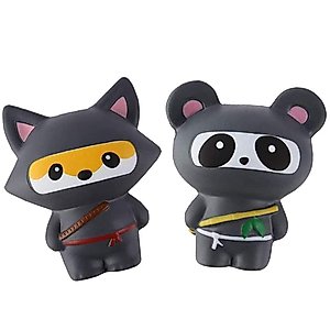 Anboor 2 PCS Squishies Ninja Jumbo Panda and Fox Slow Rising Squishies Kawaii Scented Soft Animal Toys Stress Relief Kid's Toys