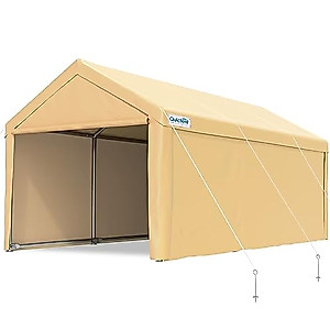 Quictent 10’x20’ Carport Heavy Duty Car Canopy Galvanized Car Shelter with Reinforced Steel Cables and Ground Bars-Beige