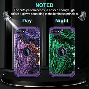 Miqala for iPhone SE 2022/2020 Case,Shiny in The Dark Three Layer Heavy Duty Shockproof Hard Plastic Bumper +Soft Silicone Rubber Protective Case for iPhone SE(3rd Gen/2nd Gen) 4.7 inch,Deep Purple