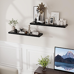 Floating Shelves Black 36 Inch Long, 9" Deep Floating Shelf Wall Mounted, Rustic Deep Bookshelf, Large Display Storage Shelves for Bathroom, Bedroom, Kitchen, 36"W x 9"D x 1.5"H, Set of 2