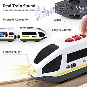 Wood City Battery Operated Train for Wooden Train Track, Electric Locomotive Train Set with Powerful Engine Compatible with Thomas, Brio, Chuggington, Bullet Train Toys for Toddlers 3 4 5 Year Olds