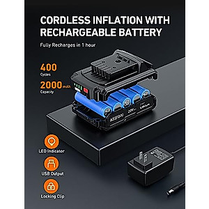 AstroAI Cordless Tire Inflator Portable Air Compressor for Car Tire Pump 160PSI with HD Screen, 3 Power Sources & Dual Powerful Motors, Heavy Duty Air Pump Inflation/Deflation father day gifts