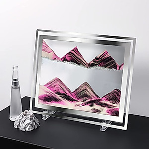 Muyan Moving Sand Art Picture Sandscapes in Motion Dynamic Sand Picture Glass 3D Deep Sea Display with Stand Decor Desktop Home Office Creative Gift (Pink, 7x9 in)