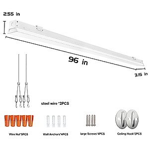 AntLux 8FT LED Shop Light 110W LED Strip Lights, 1-10V Dimmable, 12000 Lumens, 5000K, 8 Foot LED Linear Light Fixture for Warehouse Garage Workshop Supermarket, 8’ Fluorescent Tube Replacement, 2 Pack