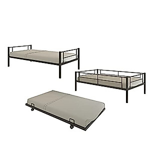 Olela Twin Over Twin Metal Bunk Beds with Trundle,2 Ladders for Boys Girls Adults,Convertible Bunk Beds for Kids Teens (Black)