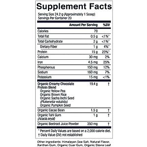 Essential Elements Organic Pea Protein Powder - Creamy Chocolate | Low-carb Plant-Based Vegan Blend - Keto-Friendly and Gluten-Free | 20 Servings, 17 oz