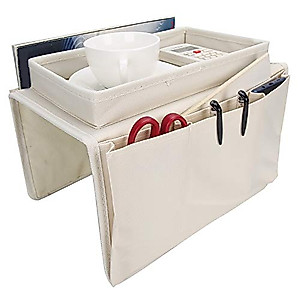 Yuecoom Sofa Storage Bag, 4 Pockets TV Remote Control Organizer Sofa Armrest Armchair Couch Bag with Cup Holder Tray(Beige)