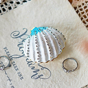 YU FENG Jeweled Seashell Figurine Trinket Boxes Hinged Collectible Painted Enameled Small Ocean Animal Jewelry Box(Ocean Blue)