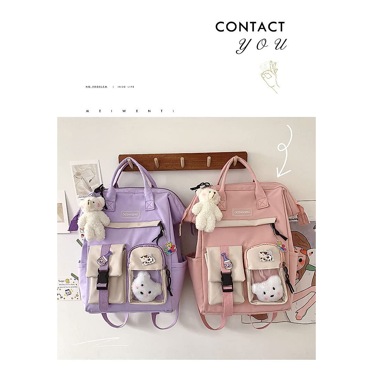 JIELAFIC Kawaii Backpack for School,kawaii Backpack with Kawaii Pin and Accessories Cute Bookbags for Teen Girls (Purple5)