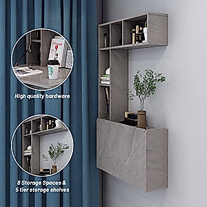 Pmnianhua Floating Desk,Wall Mounted Desk Folding,Space Saving Desk,Folding Wall Desk for Small Space Apartment Bedroom(Dark Grey)