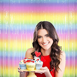 Rainbow Gradient Foil Fringe Curtain - LILF 2 Packs of 3.3ft x 8.3ft Ombre Tinsel Streamers for Bridal Baby Shower Kids Ice Cream Birthday Party Photo Booth Backdrop Decoration Props