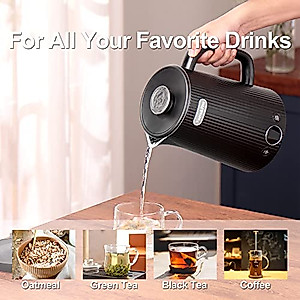 Nueve&Five Electric Kettle with Digital Temperature Display(℉/℃), 1.7L Double Wall Electric Hot Water Kettle, Auto Shut Off, 1200W Seamless 304 Stainless Steel Electric Tea Kettle -Black