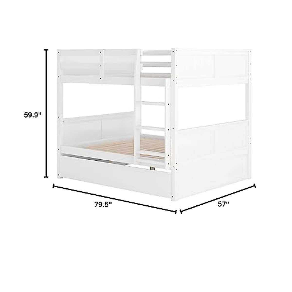 Merax Full Over Full Bunk Bed with Trundle,Wooden Trundle Bed Frame with Ladder Safety Guardrail,Convertible to 2 Platform Beds for Kids Teens,White
