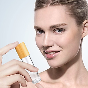 Clear Refillable Glass Empty Roll on Bottles Roller Bottle,10ml Bamboo Roll On Bottle For Essential Oils Perfume Sample Bottles With Stainless Steel Roller Ball &Bamboo Cap,12pcs