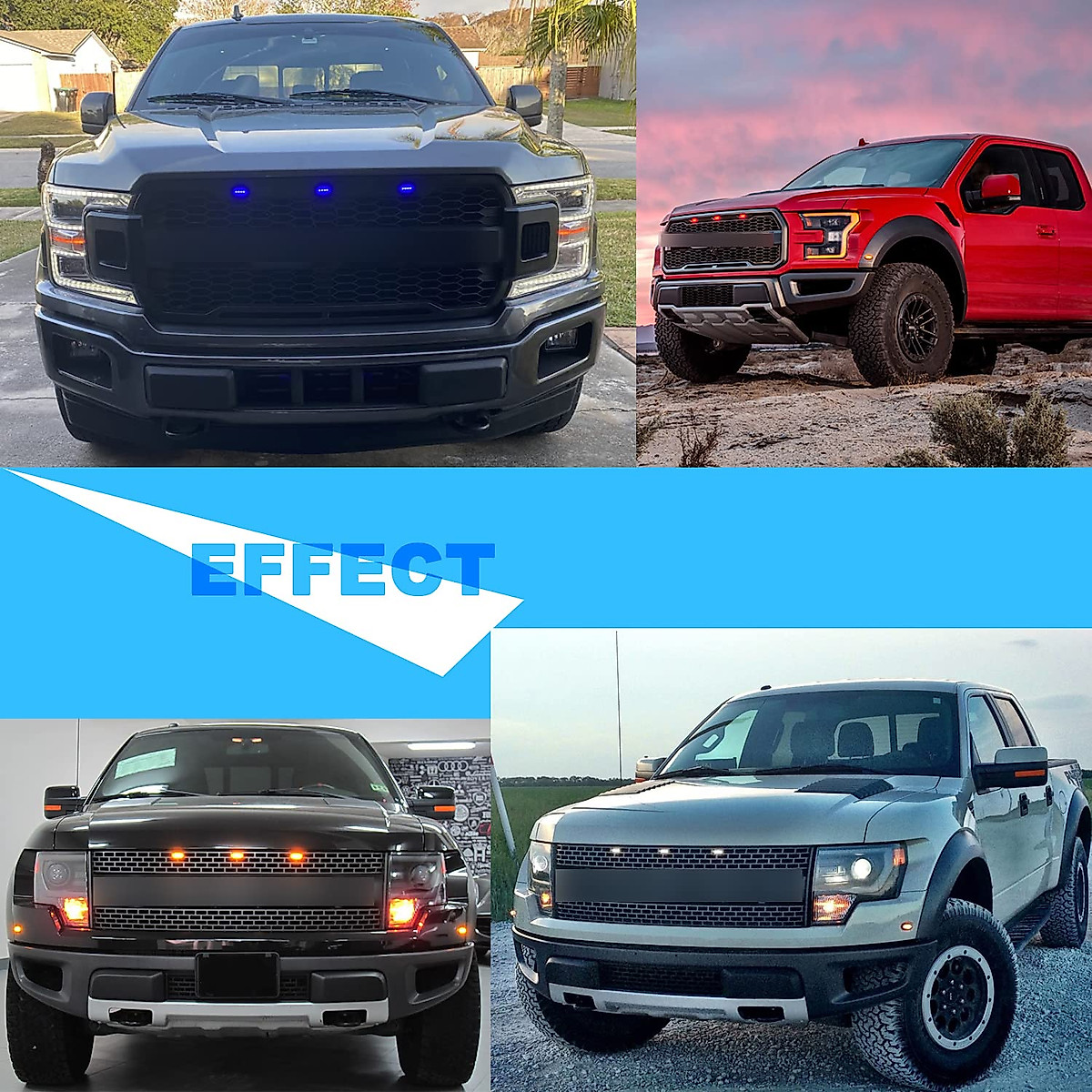 Boigoo Front Grill Lights compatible for Ford Raptor F150 Grilles 2010-2014 & 2017-up, Yellow LED Parking/Running Amber Light, Not for Aftermarket Grille | 2011 2012 2013 2018 2019 2020 2021