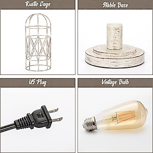 Small Table Lamp, Touch Control Table Lamp with Brushed White Oak Cage, Farmhouse Bedside Lamp 3-Way Dimmable Nightstand Lamp Edison Lamp for Bedroom, Living Room, Hallway, Kitchen, LED Bulb Included