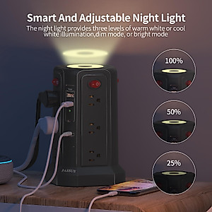 Long Surge Protector Power Strip 16 FT Cord, PD20W USB C Power Strip Tower with Night Light, Extension Cord with Multiple Outlets 4 USB Ports(2A+2C), PASSUS Charging Station Home Office Essentials