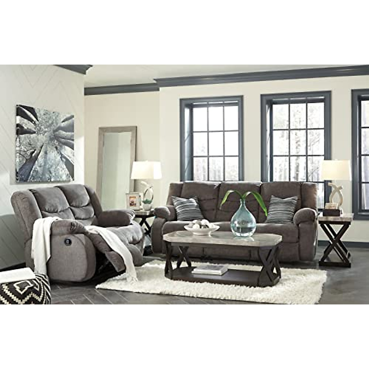 Signature Design by Ashley Tulen Modern Manual Pull Tab Reclining Sofa, Dark Gray