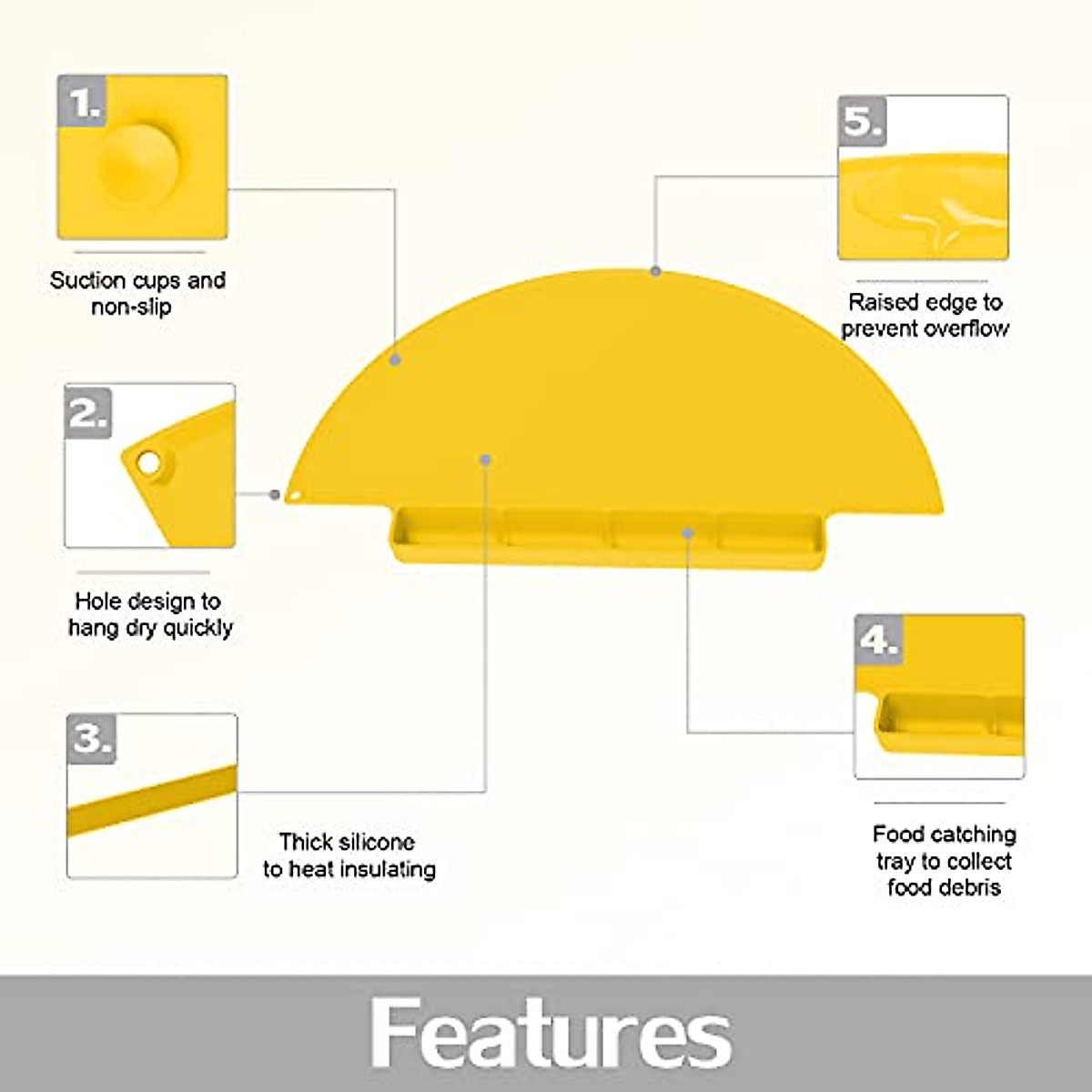 Food Catching Baby Placemat with Suction, Kids Portable Placemats for Dining Table, Premium Silicone toddler baby eating mat, Dishwasher Safe, Easy to Storage and Carry (Yellow)