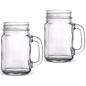 MEM WORLDSHOP 16 oz Regular Mouth Drinking Jars - (2 PACK) - Drinking Mason Jars Regular Mouth Mugs with Glass Handles