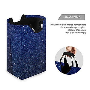 OREZI Blue Shiny Galaxy Stars Laundry Hamper,Waterproof and Foldable Laundry Bag with Handles for Baby Nursery College Dorms Kids Bedroom Bathroom
