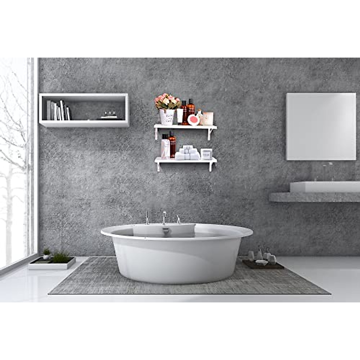 Forestgift Floating Shelves White with Bracket Wall-Mounted Floating Shelves, Display Plant, Book, Spices, Towels for Bathroom, Living Room, Bedroom, Kitchen, 16 Inch, Set of 2