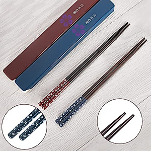 Top Grade Japanese Natural Wood Chopsticks, 1 Pair with Case, Reusable Classic Style, Value Gift Set(Blue)