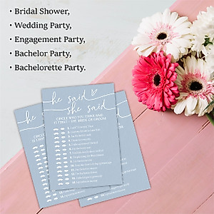 EXW Elegant Blue Bridal Shower Game Cards - He Said She Said - Engagement Party Cards, Newlyweds Party Decorations, 30 Pcs Per Set, Bridal Shower Game Supplies - A07