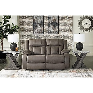 Signature Design by Ashley First Base Contemporary Faux Leather Manual Reclining Loveseat, Gray