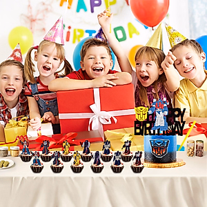 25Pcs Robot Birthday Party Decoration, Include Cake Topper Cupcake Topper, for Kids Birthday Party Robot Cake Decorations
