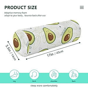 xigua Kawaii Avocado Neck Roll Pillow for Neck Relief with Removable Washable Cover - Memory Foam Round Cylinder Bolster, Ergonomically Designed for Head, Neck, Back, and Legs