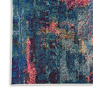 Nourison Celestial Blue/Yellow 9' x 12' Area Rug, Contemporary, Abstract, Easy Cleaning, Non Shedding, Bed Room, Living Room, Dining Room, Kitchen (9x12)